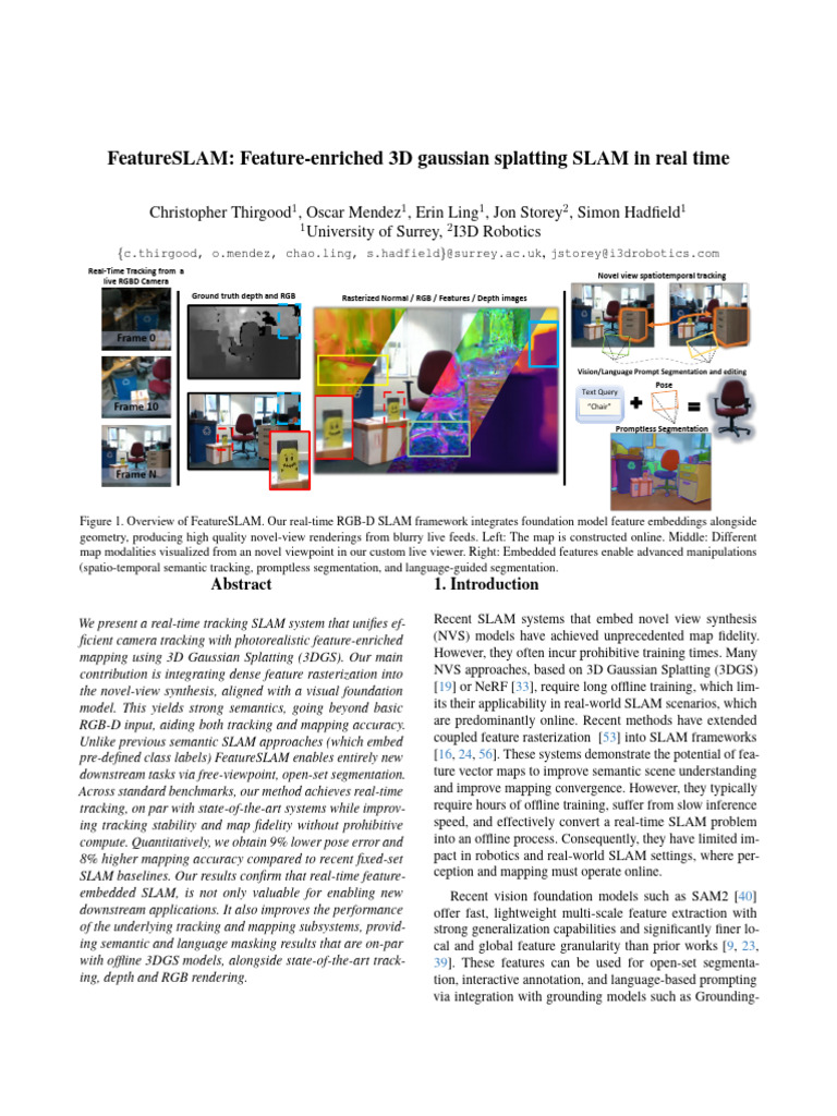 FeatureSLAM - Feature-Enriched 3D Gaussian Splatting SLAM in Real Time ...
