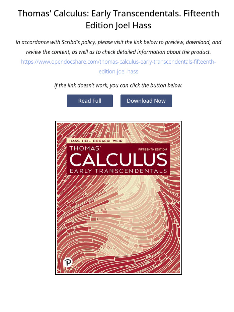 Thomas' Calculus: Early Transcendentals. Fifteenth Edition Joel Hass ...