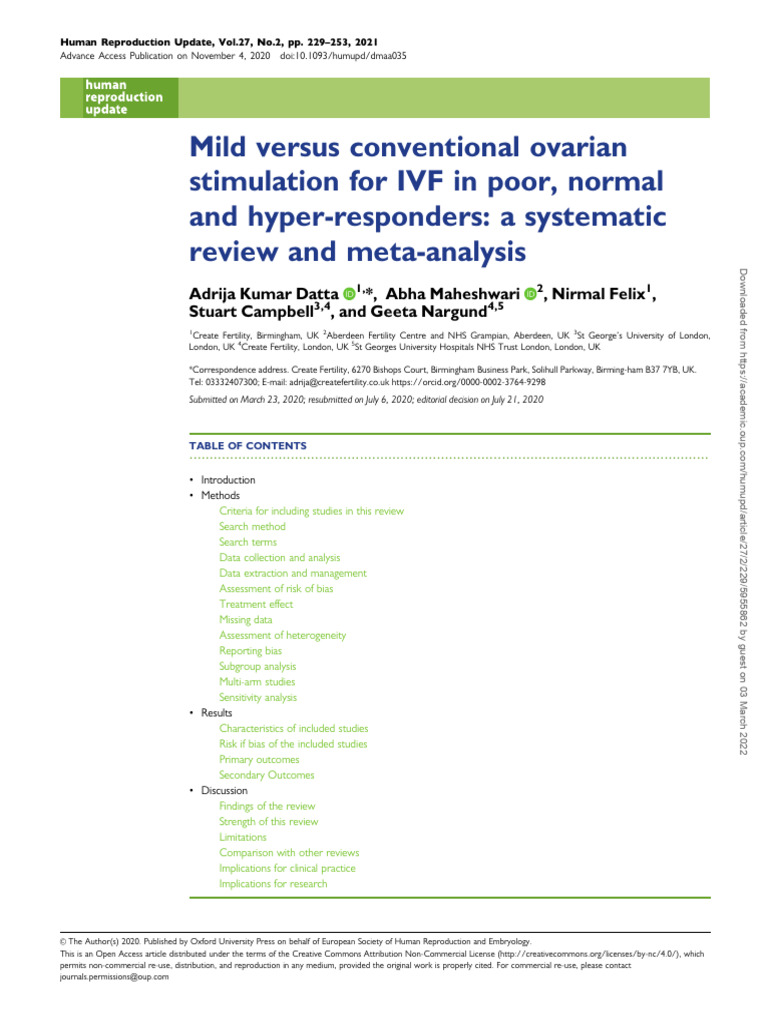 Kumar Data (2021) Mild versus conventional ovarian stimulation for IVF ...