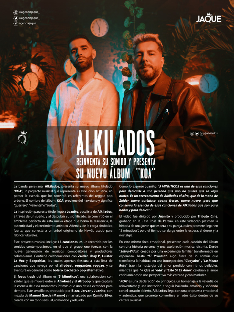 Alkilados lanza álbum "KOA" con 13 temas | PDF | Álbumes | Grabación de ...