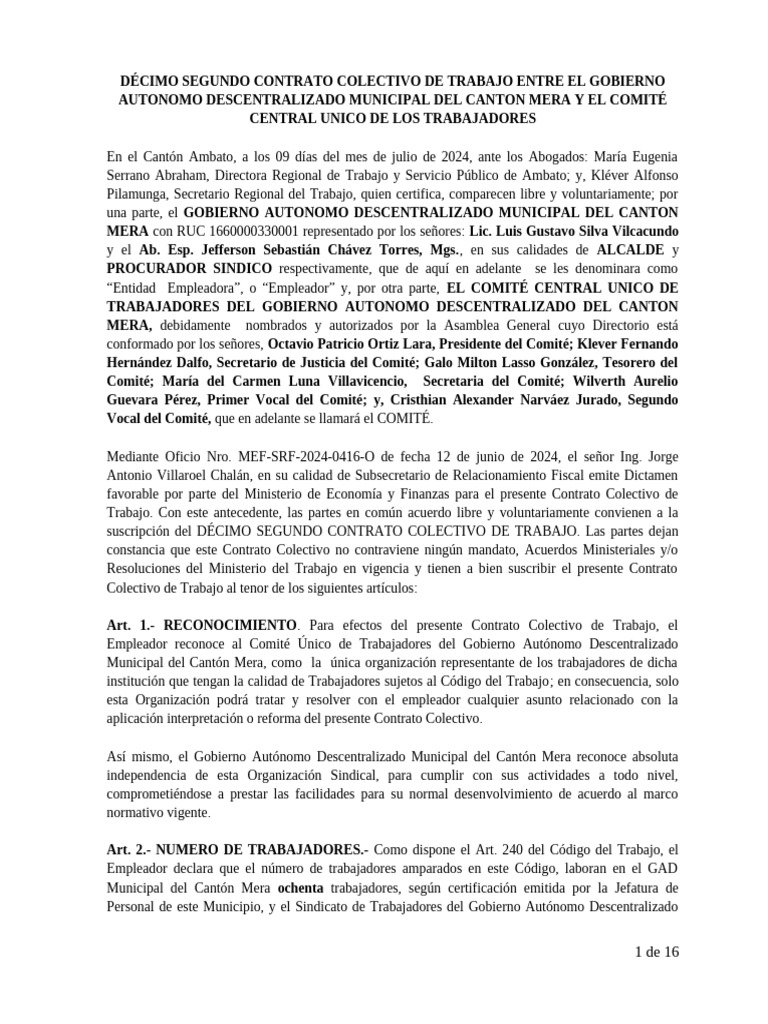 Decimo Segundo Contrato Colectivocorregido Nuevo 1 (1) (9) | PDF | Derecho laboral | Tiempo de ...