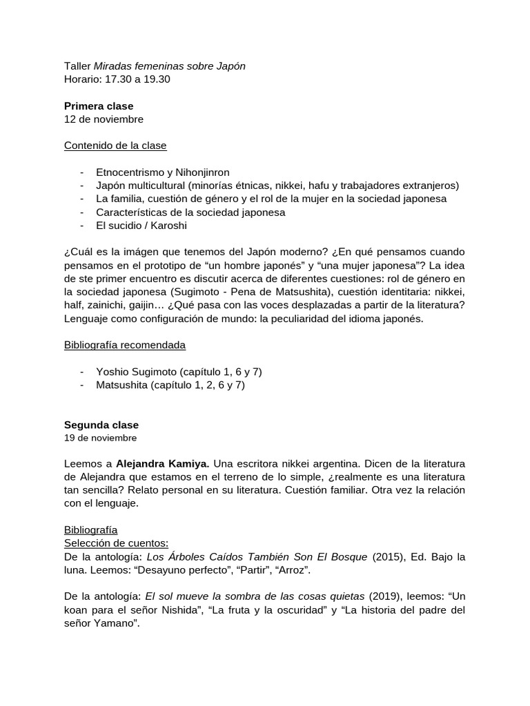 Programa. Taller Miradas Femeninas Sobre Japón | PDF | Japón