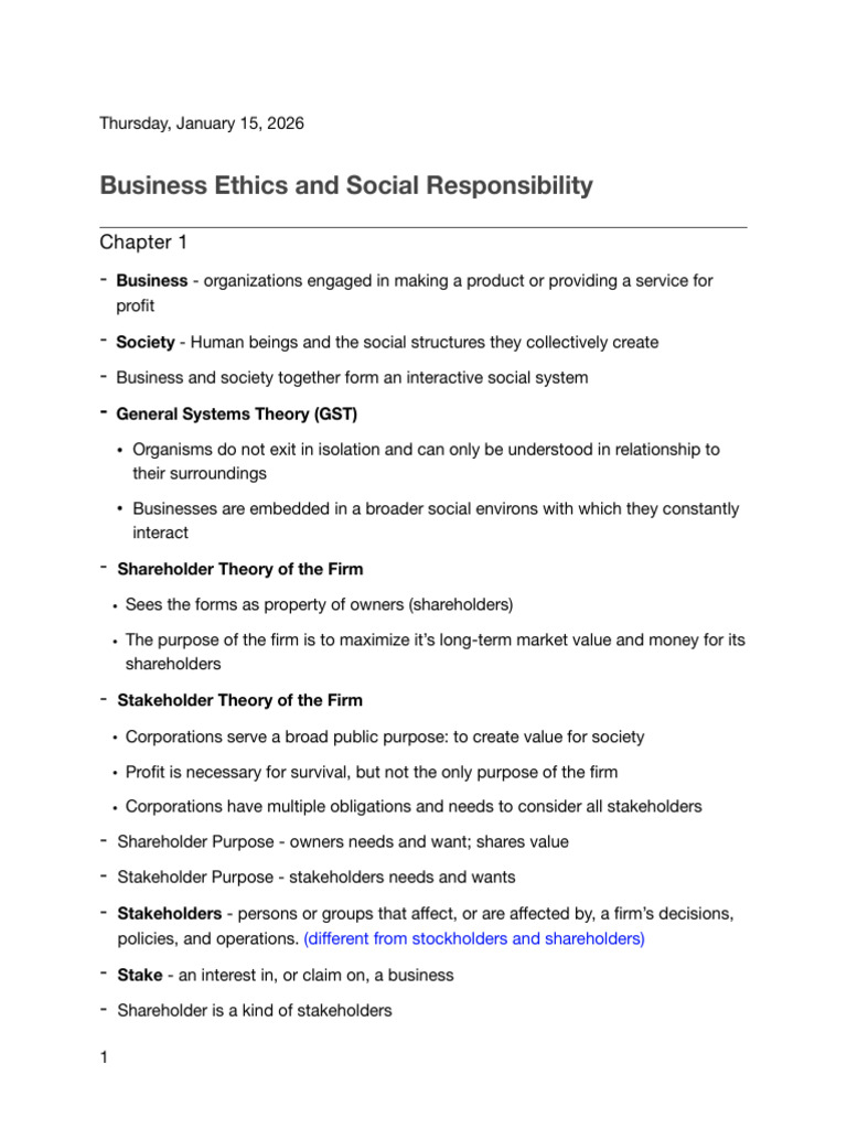 Business Ethics Notes | PDF | Stakeholder (Corporate) | Business Ethics