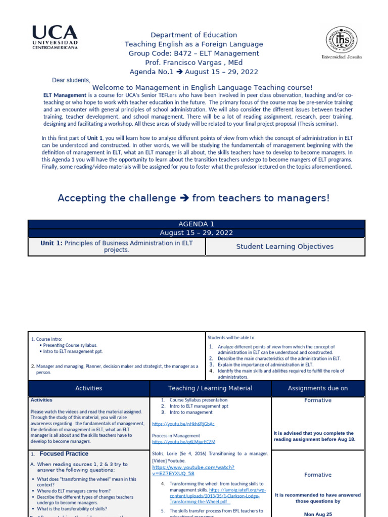 Agenda 1 | PDF | Teachers | English As A Second Or Foreign Language