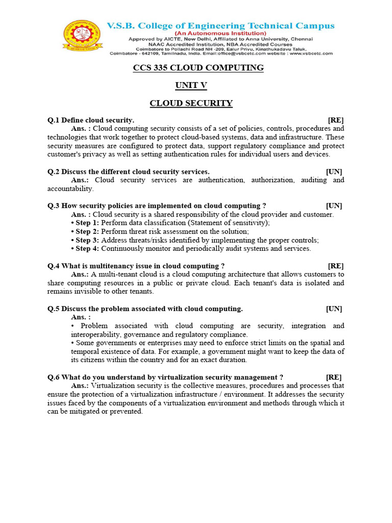 unit 5 part A | PDF | Cloud Computing | Security