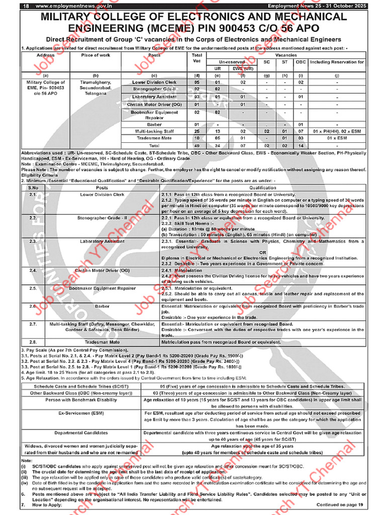 Army MCEME Secunderabad Group c Recruitment 2025 Job Y Search YT | PDF