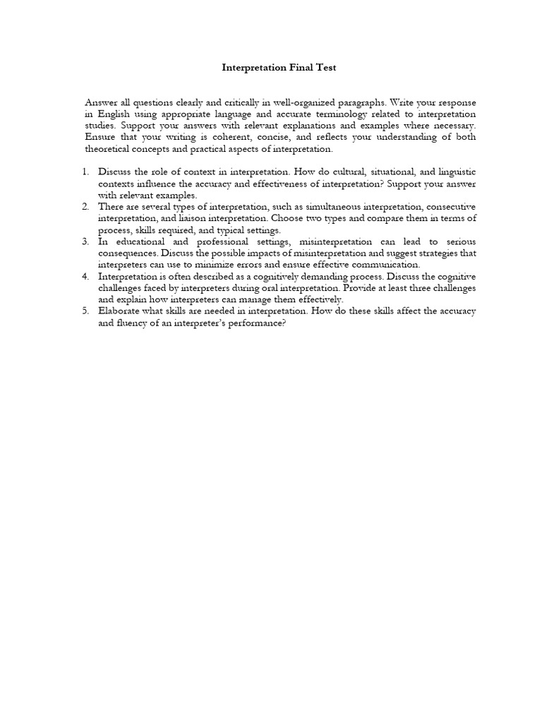 Interpretation Final Test | PDF
