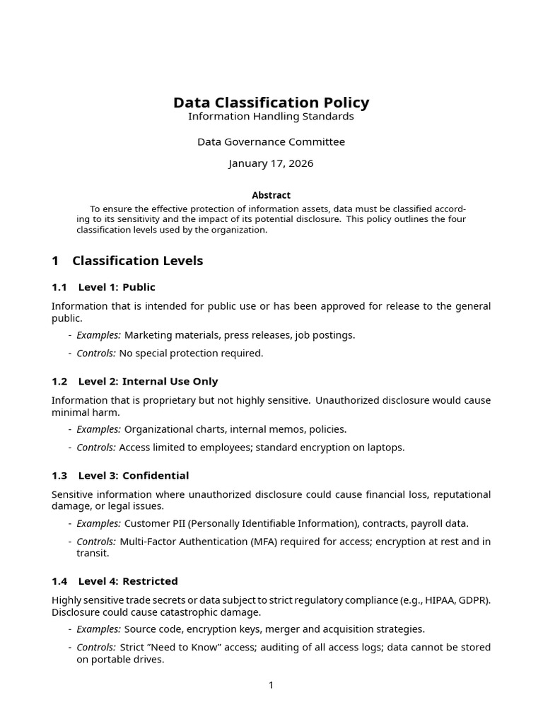 Data Classification Policy | PDF