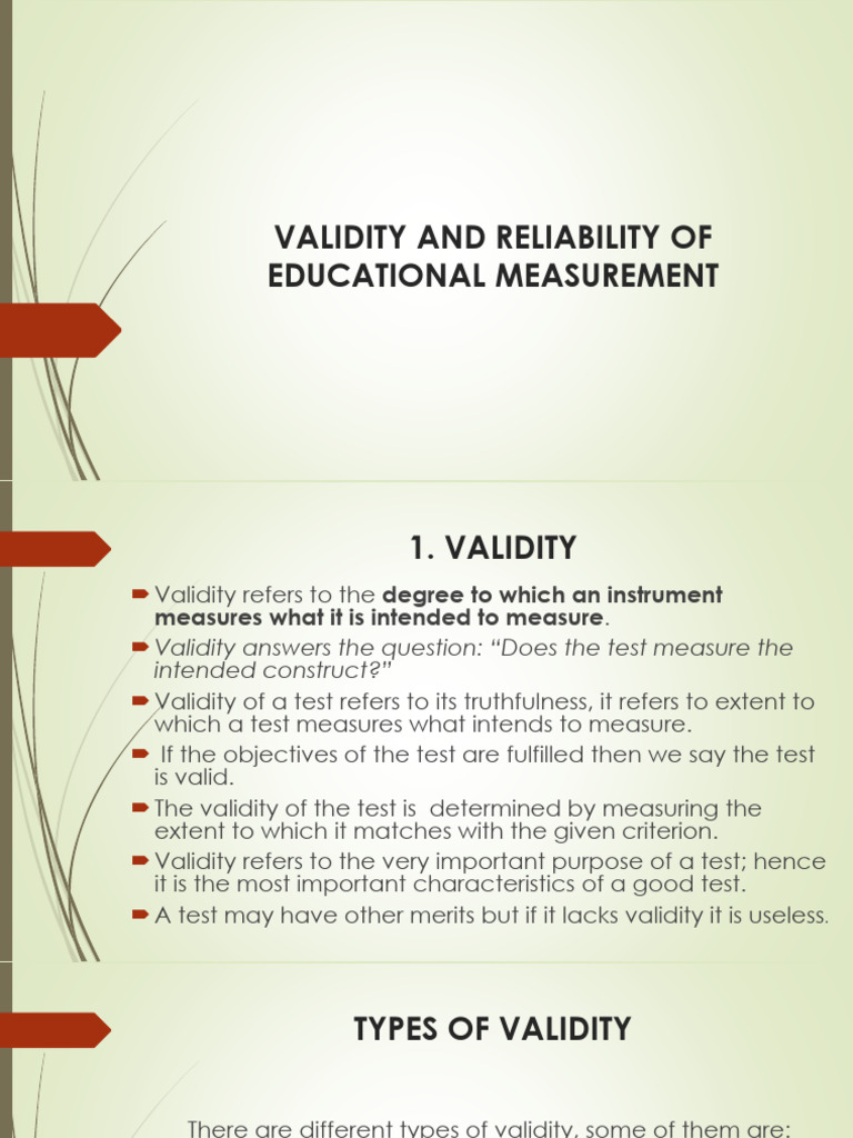 Lecture 05 - Validity and Reliability Theory of Educational Measurement ...