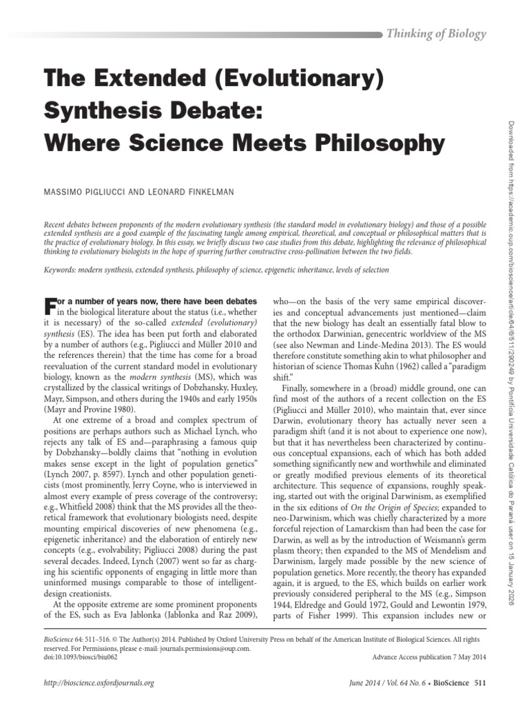The Extended (Evolutionary) Synthesis Debate: Where Science Meets ...