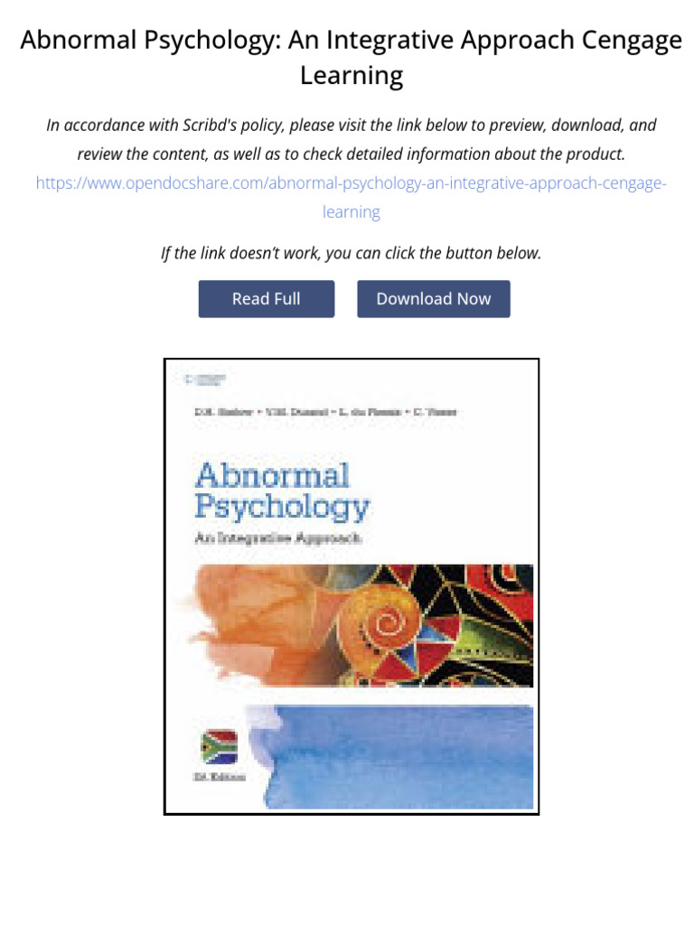 Abnormal psychology: An integrative approach Cengage Learning | PDF