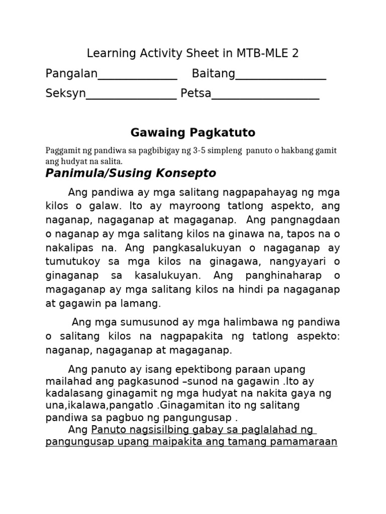 Learning Activity Sheet InMTB Pangkat | PDF