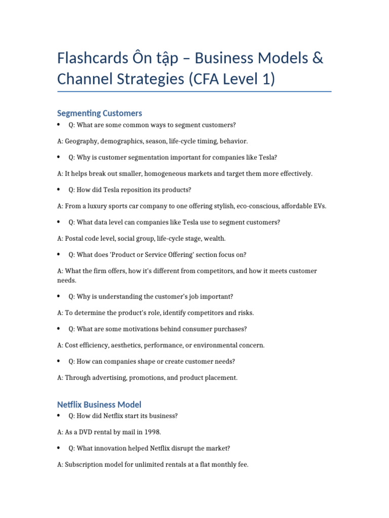 Flashcards Business Models CFA | PDF | Pricing | Retail