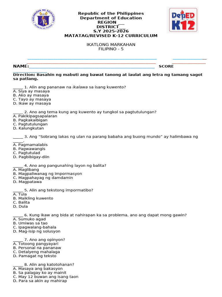 g5 Filipino Pt q3 Revised K-12 | PDF