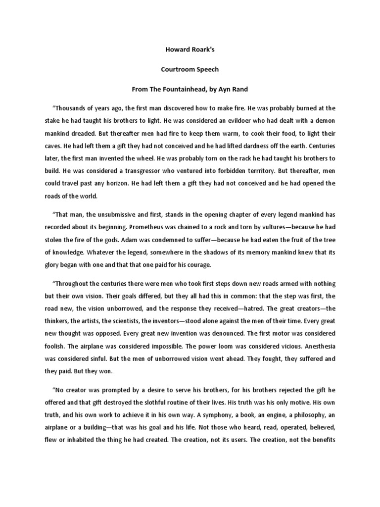 Howard Roark Speech | PDF | Altruism | Creator Deity