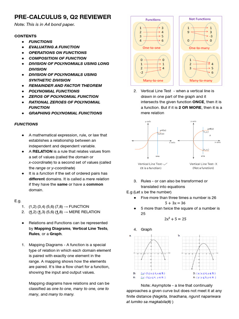 Pre Calculus 9 q2 Reviewer 3 (1) | PDF | Function (Mathematics) | Zero ...