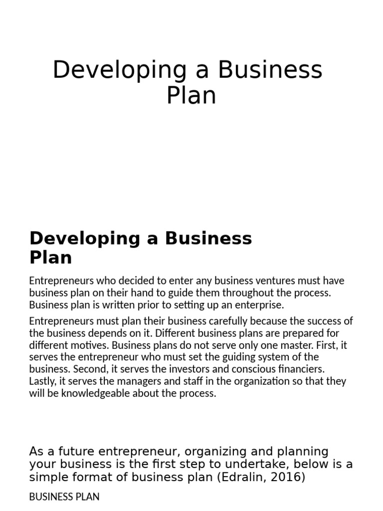 Developing a Business Plan | PDF | Entrepreneurship | Business Economics
