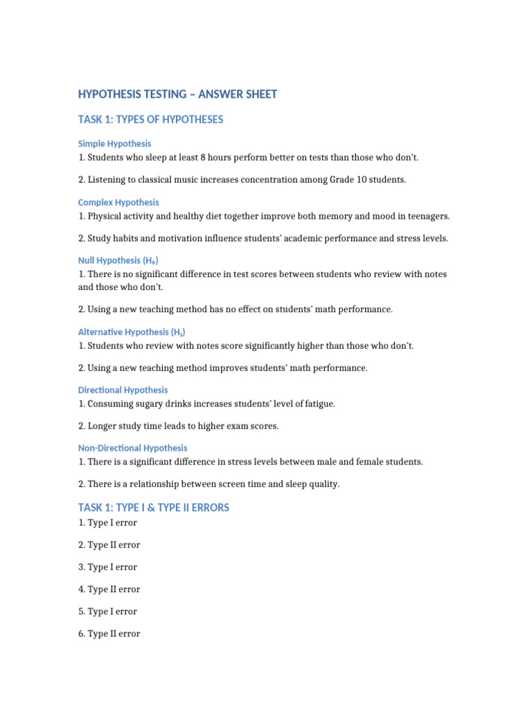 Hypothesis Testing and Error Types Guide | PDF | Type I And Type Ii ...