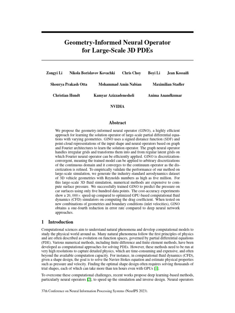 NeurIPS 2023 Geometry Informed Neural Operator for Large Scale 3d Pdes ...