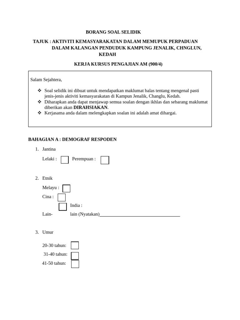 BORANG SOAL SELIDIK | PDF