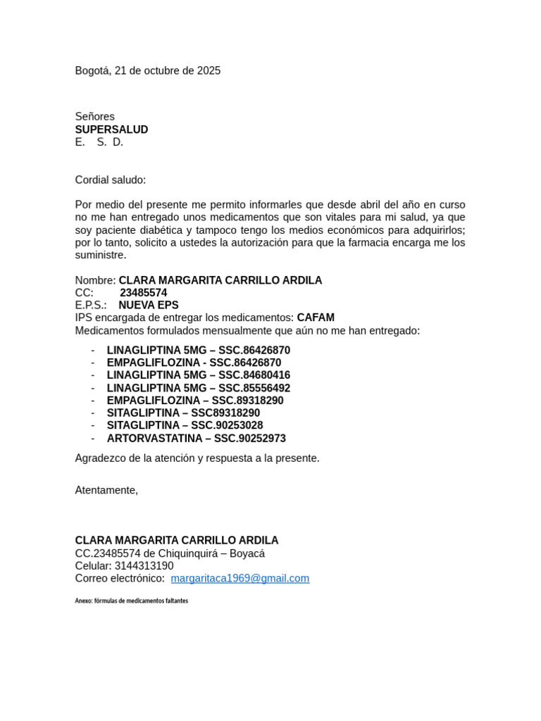 Medicamentos Pendientes Desde Abril a La Fecha Clara Margarita Carrillo ...
