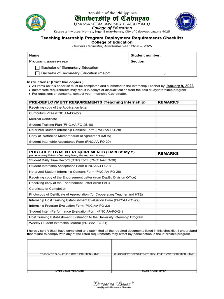 COED CHECKLIST REQUIREMENTS-2nd sem (12.29.2025) | PDF