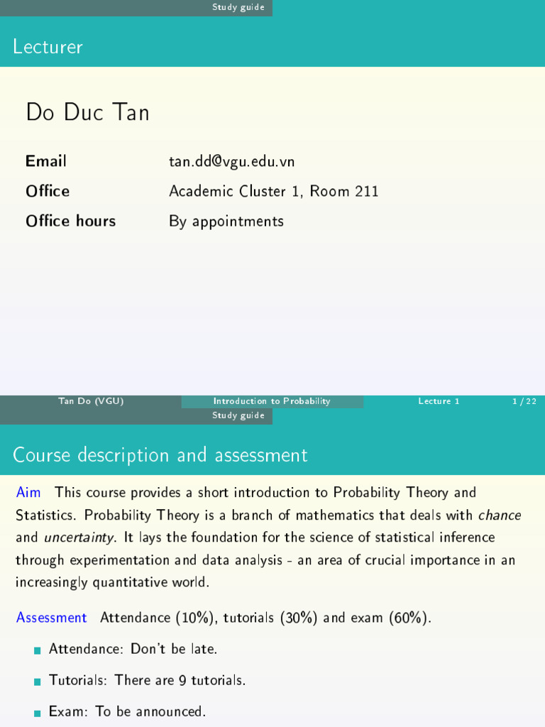 Lecture 1 | PDF | Probability | Statistics