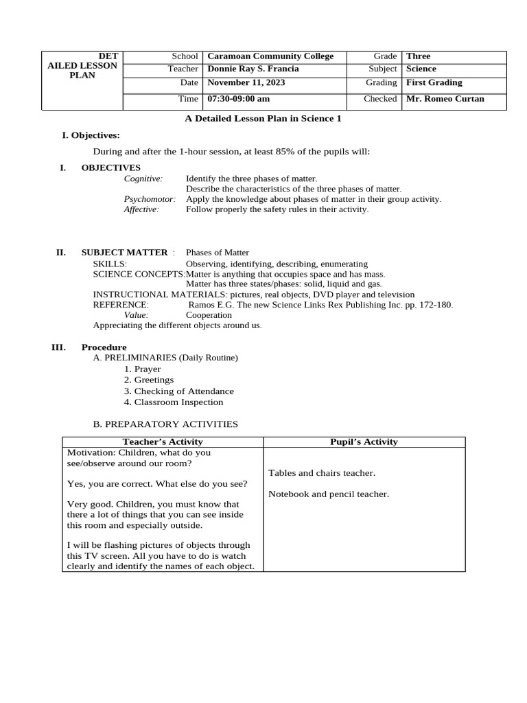 262245908 a Detailed Lesson Plan in Science 1pdf | PDF | Matter | Liquids