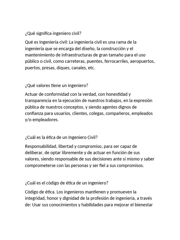 Valores y Principios de Un Ing. Civil | PDF | Ingeniero civil | Ingeniería