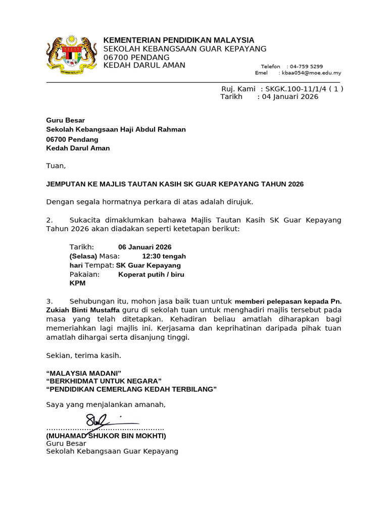 Surat Jemputan Ke Majlis Tautan Kasih SKGK Tahun 2026 | PDF