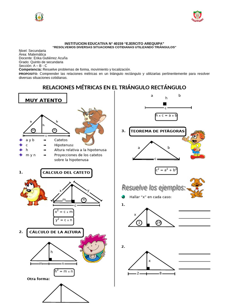 FICHA RELACIONES METRICAS (1) | PDF | Euclides | Trigonometría