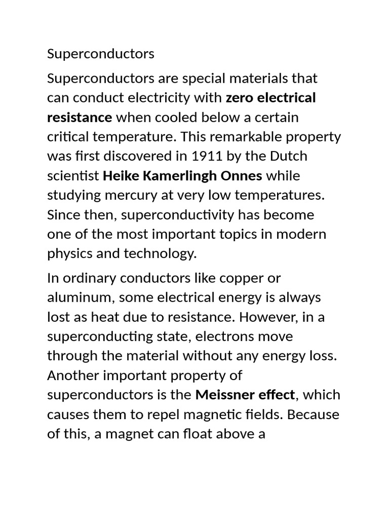 Understanding Superconductors and Their Applications | PDF