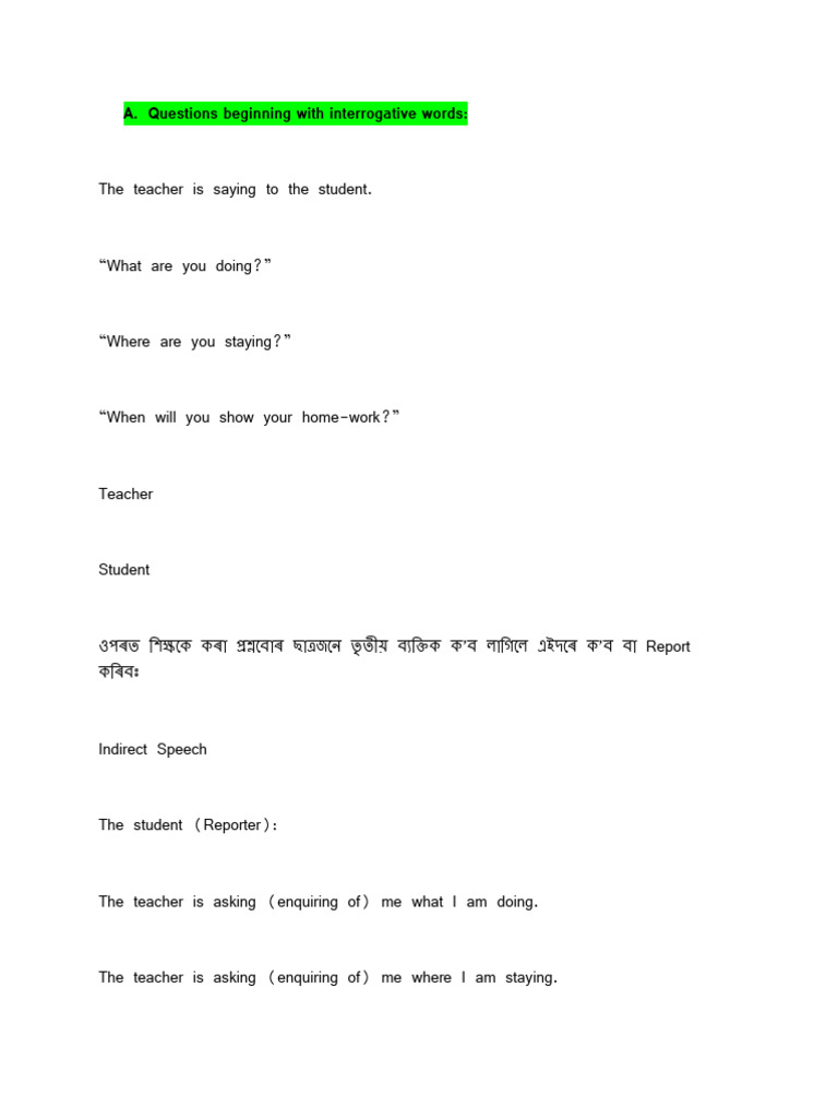 Indirect Speech: Question Forms Explained | PDF | Question | Linguistic ...