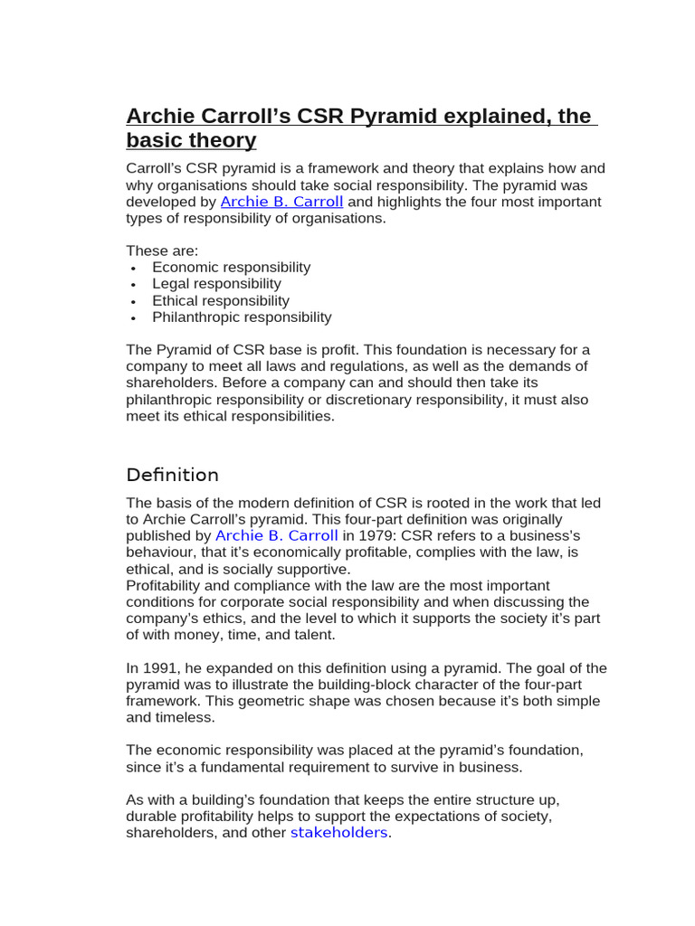 Understanding Carroll's CSR Pyramid | PDF | Corporate Social ...