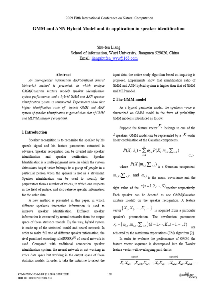 GMM-ANN Hybrid Model for Speaker ID | PDF | Algorithms | Applied ...