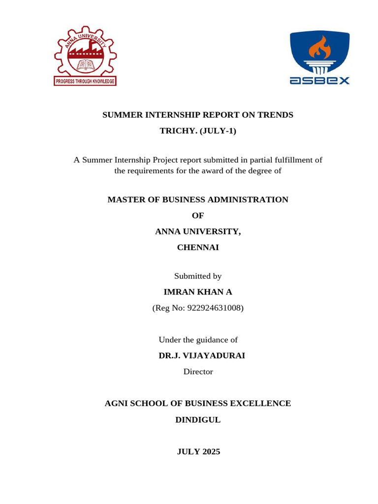 Summer Internship Report: Reliance Trends | PDF | Logistics | Retail