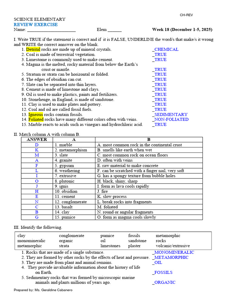 Elementary Science Review on Rocks | PDF | Rock (Geology) | Sedimentary ...