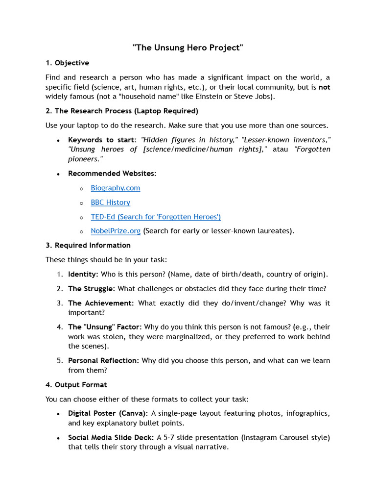 The Unsung Hero Project | PDF