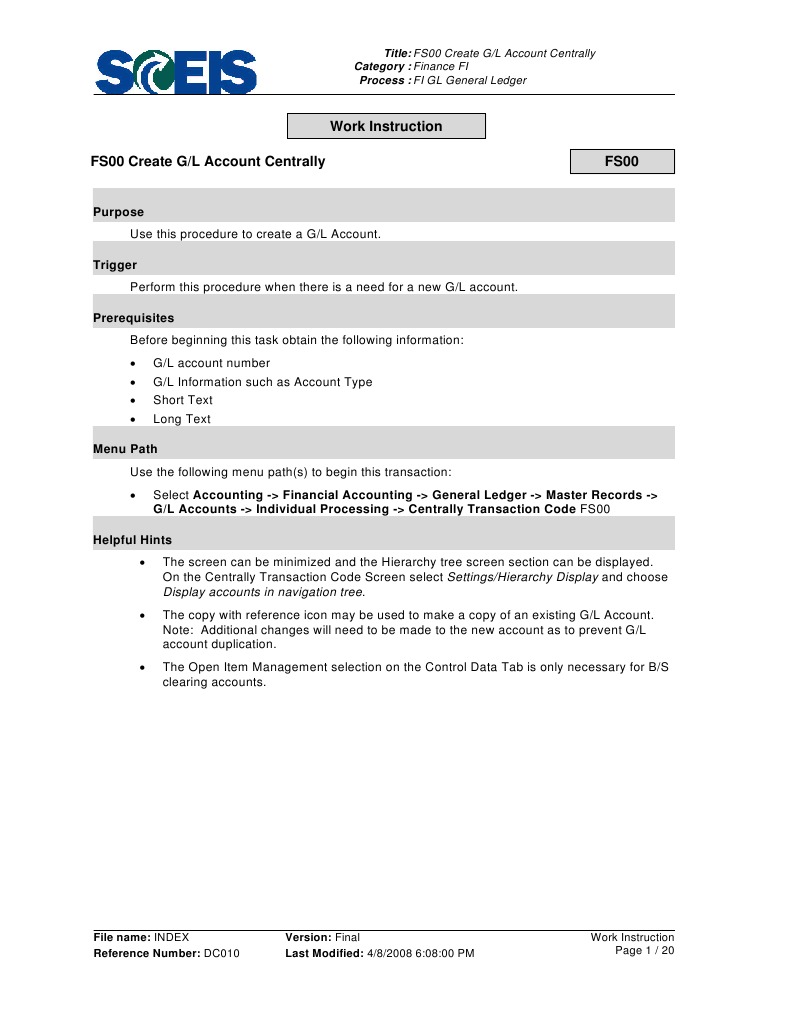 SAP FS00 - Create General Ledger Account Centrally | Double Click ...