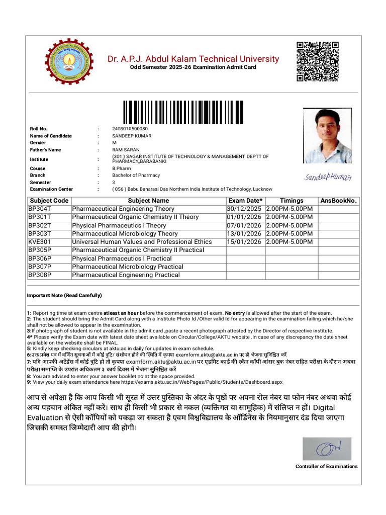 Admit Card Sandeep | PDF