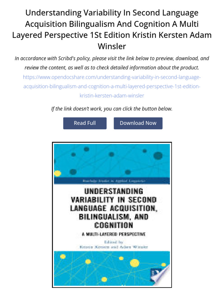 Understanding Variability in Second Language Acquisition Bilingualism and Cognition A Multi ...