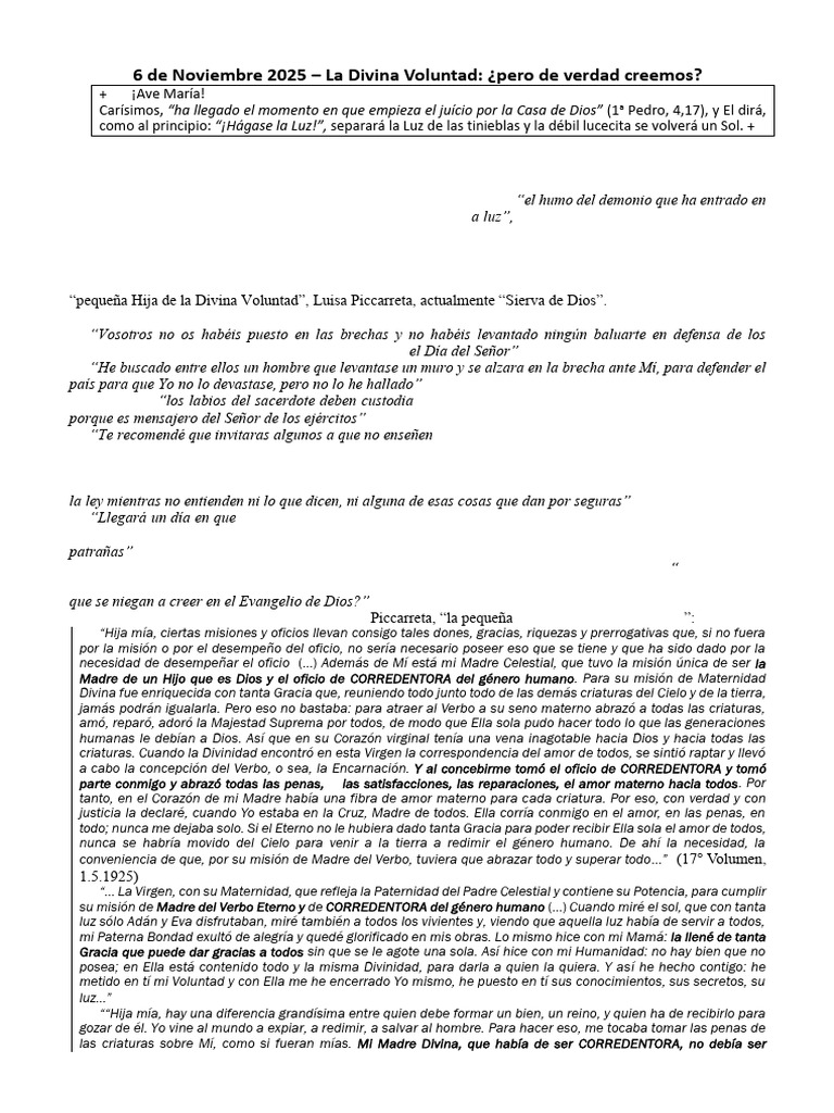 20251106 - La Divina Voluntad, Pero de Verdad Creemos' | PDF | Cristo ...