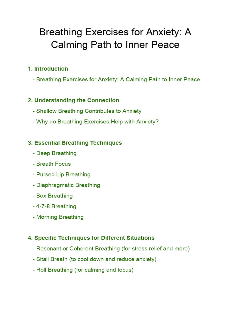 Breathing Techniques for Anxiety Relief | PDF | Relaxation (Psychology ...