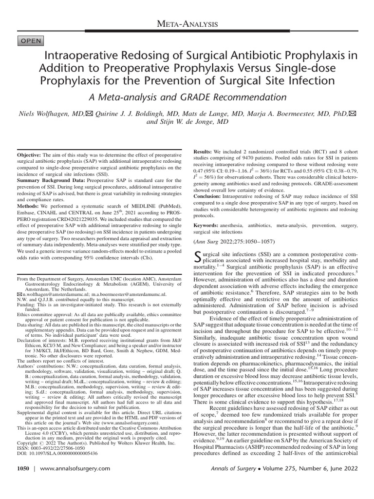 Intraoperative Redosing of Surgical Antibiotic.5 | PDF | Surgery | Meta ...
