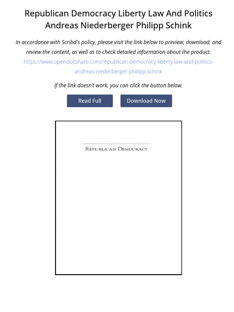 Republican Democracy Liberty Law And Politics Andreas Niederberger ...