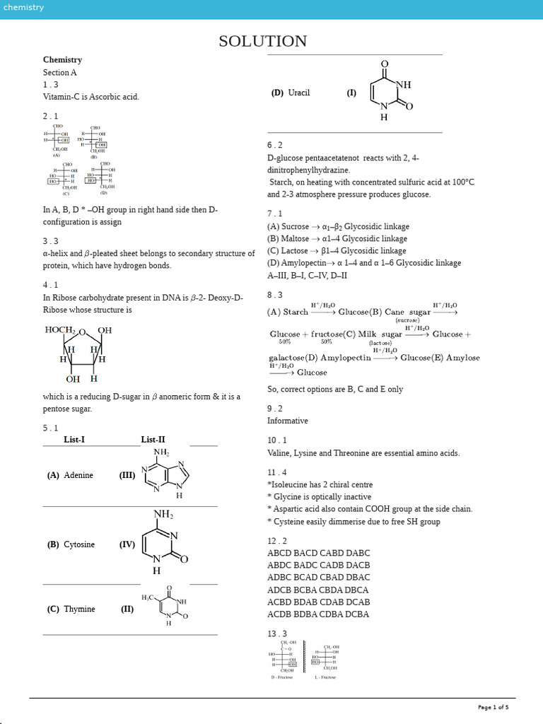 Chemistry Concepts: Vitamins, Proteins, and Sugars | PDF | Glucose ...