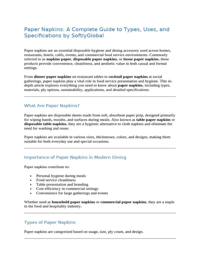 Paper Napkins by Softly Global | PDF | Paper | Restaurants