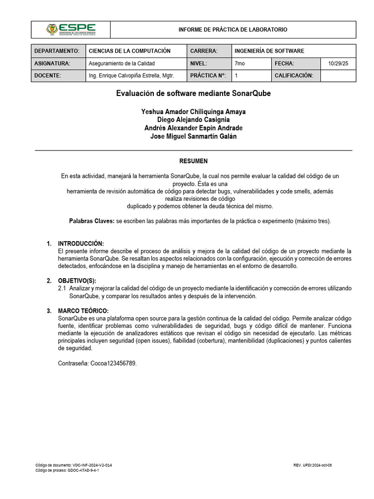 Inf Practica Laboratorio 1 Chiliquinga Casignia Espin Sanmartinp1 | PDF | Ingeniería de software ...