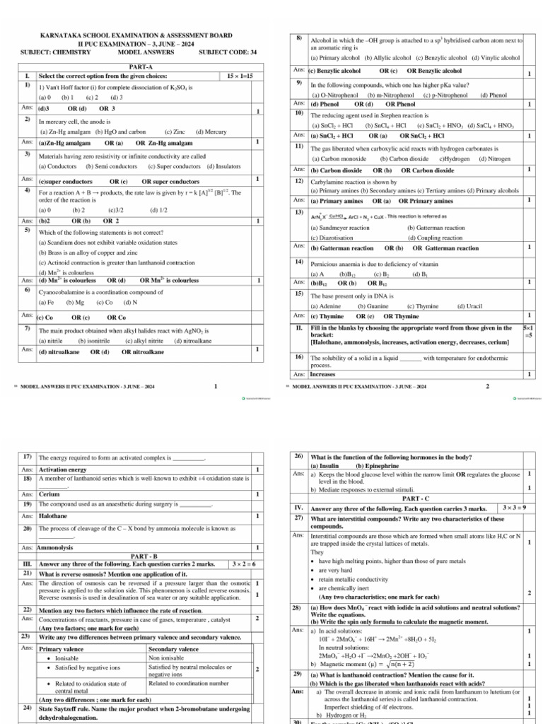 2024- 2nd Puc Chemistry Exam -3 | PDF