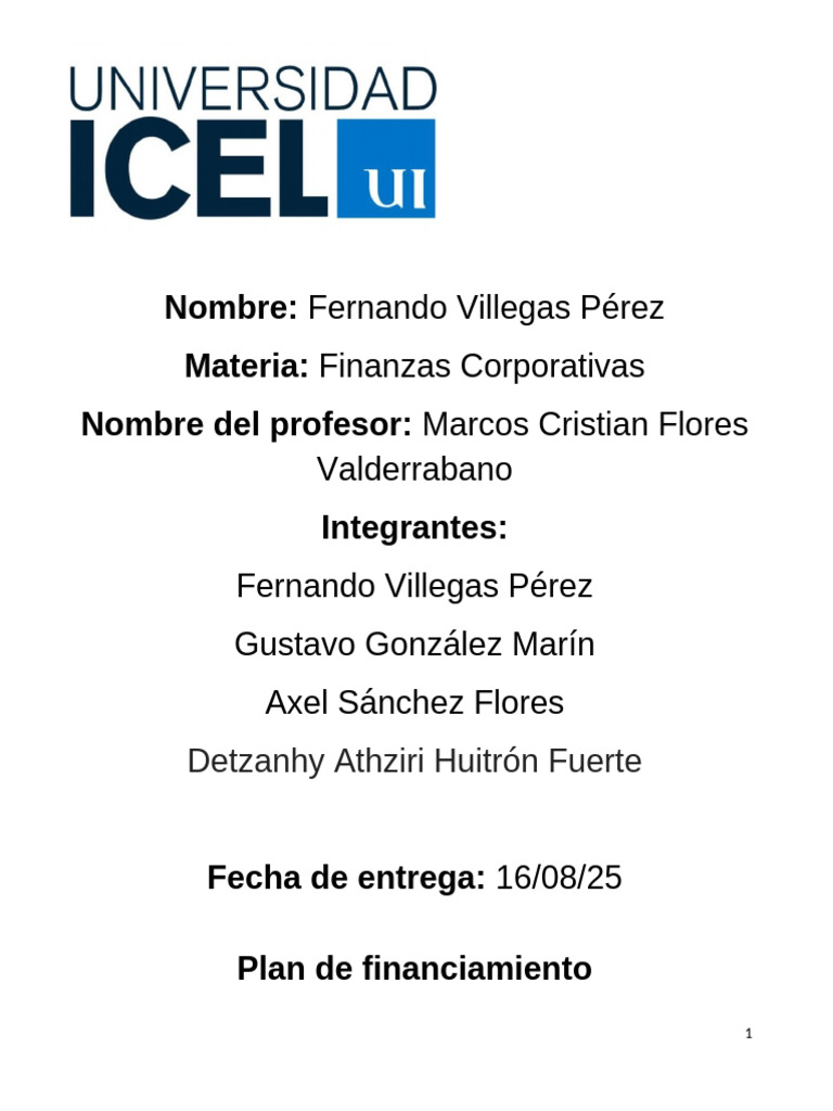 Proyecto de Plan de Financiamiento | PDF | Business | Bancos